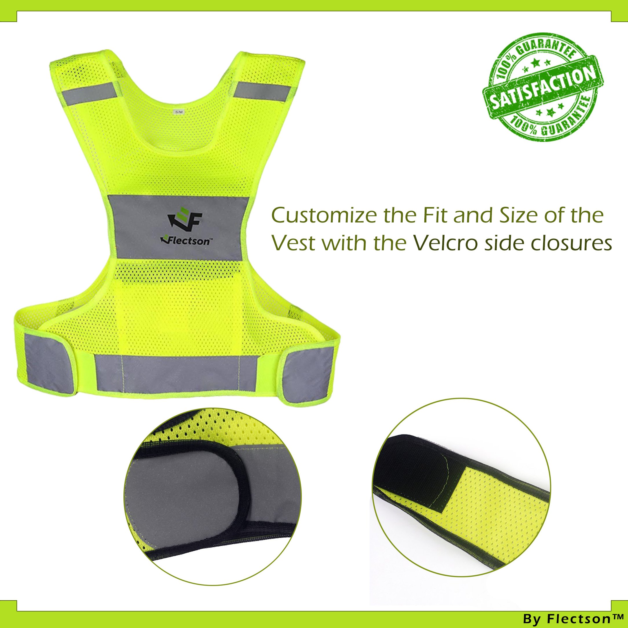 Reflective Running Vest - 360° High Visibility Yellow Safety Vest with Adjustable Side Closure and Inside Pocket - Medium