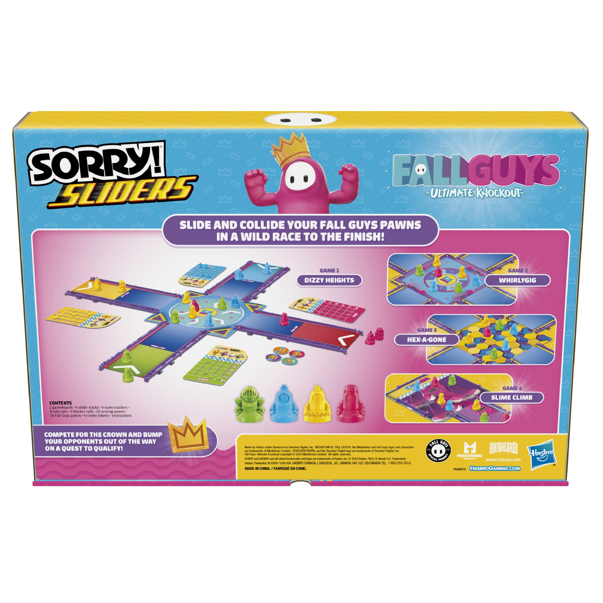 Hasbro Gaming Sorry! Sliders Fall Guys Ultimate Knockout Board Game for Kids Ages 8 and Up, Exciting Twist on The Classic Hasbro Family Board Game