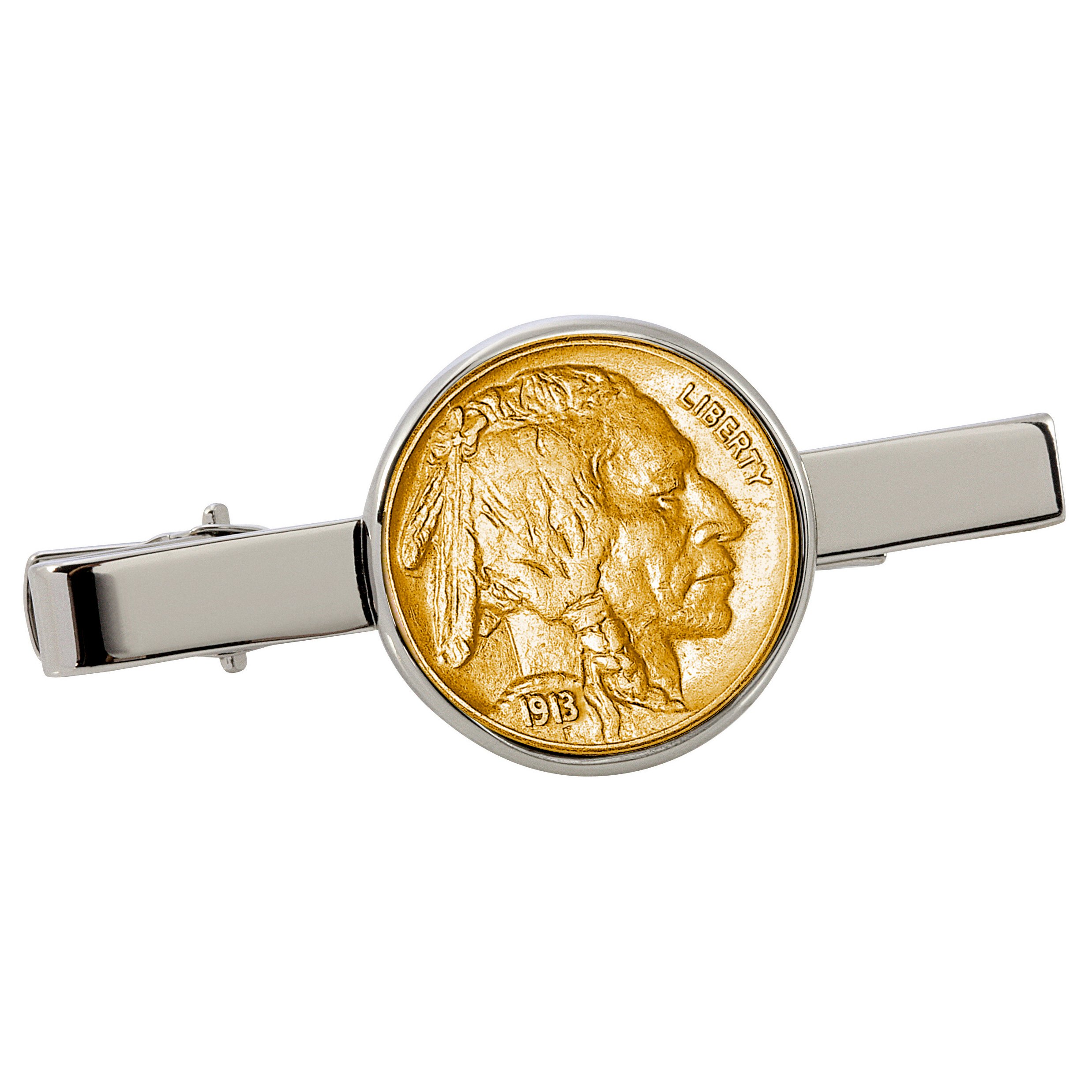 American Coin Treasures Gold-Layered Buffalo Nickel Silvertone Coin Tie Clip