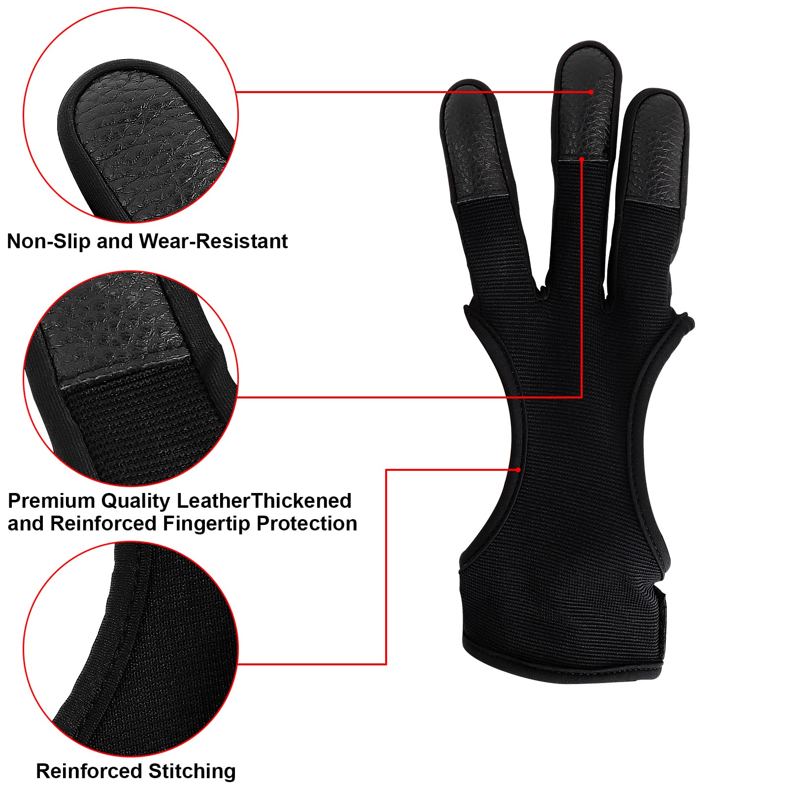 Archery Gloves,IEKEDOI Three Finger Protector Archery Accessories for Men Women & Youth,M