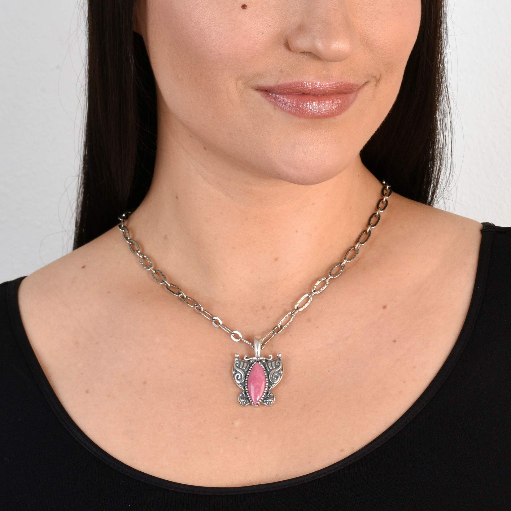 American West Sterling Rhodonite Gemstone Butterfly Pendant Enhancer
