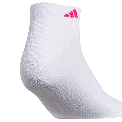 adidas Women's Athletic Cushioned Cut Socks (6-Pair) Low Profile Arch Compression for a Secure Fit, White/Shock Pink/Bright Cyan, Medium