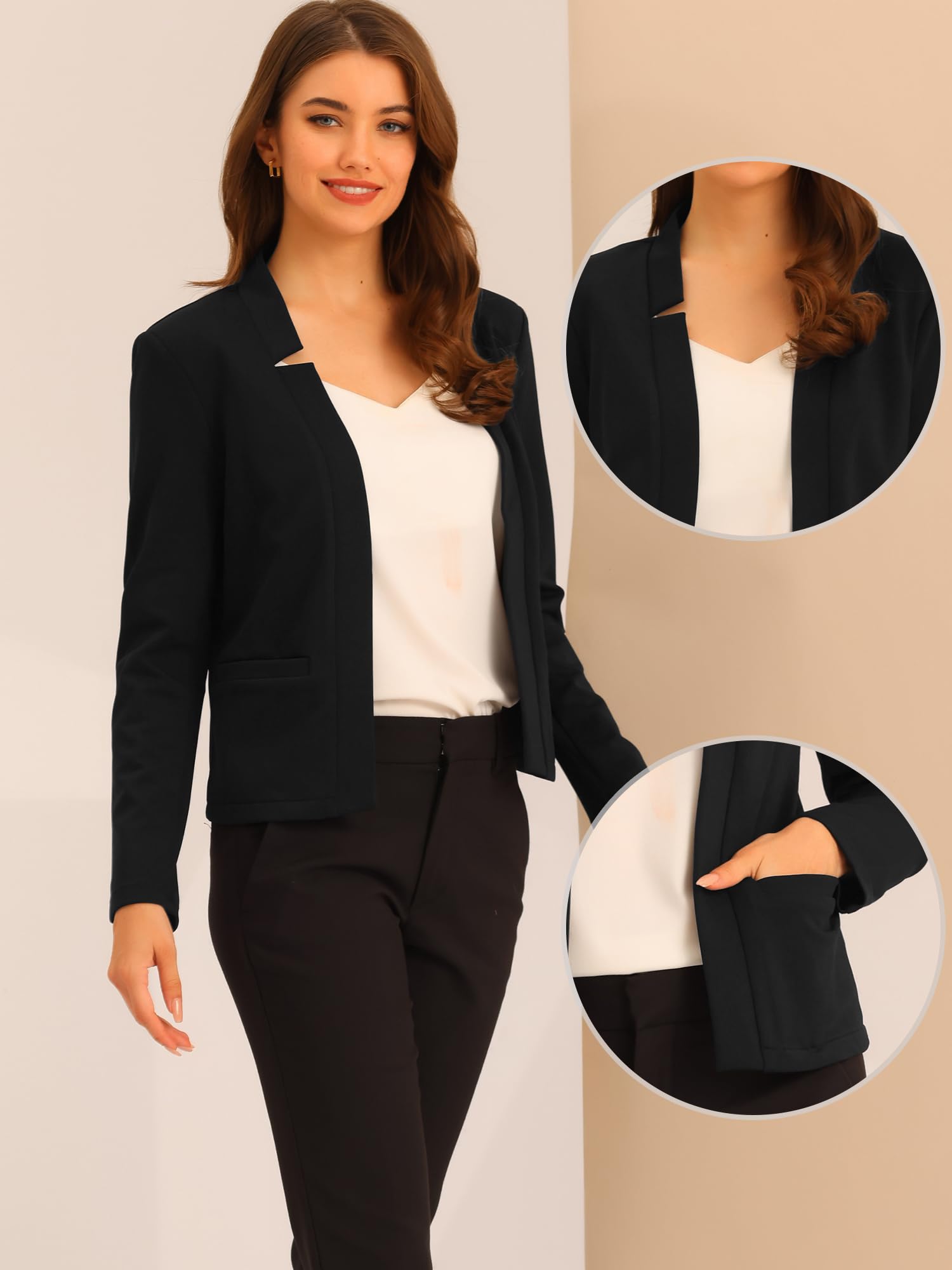 Allegra K Business Casual Blazer for Women's Notched Neck Suit Jacket Long Sleeve Open Front Blazers X-Large Black