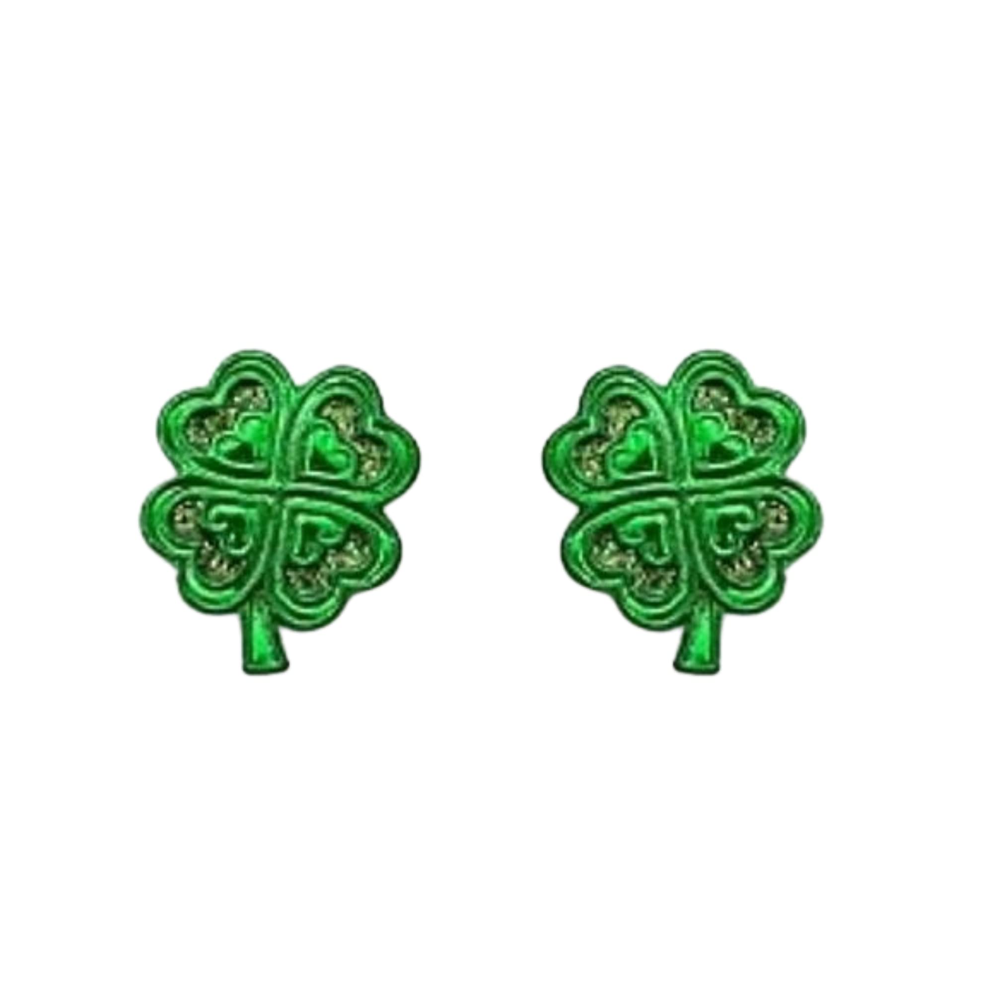 Betsey Johnson Luck of The Irish Green & Gold Four Leaf Clover Stud Earrings