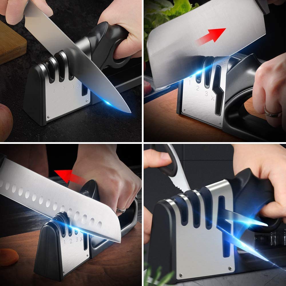 Anosiar Knife Sharpeners, 4-Stage Kitchen Knife Sharpener Manual Knife Sharpening Tool, Professional Sharpener