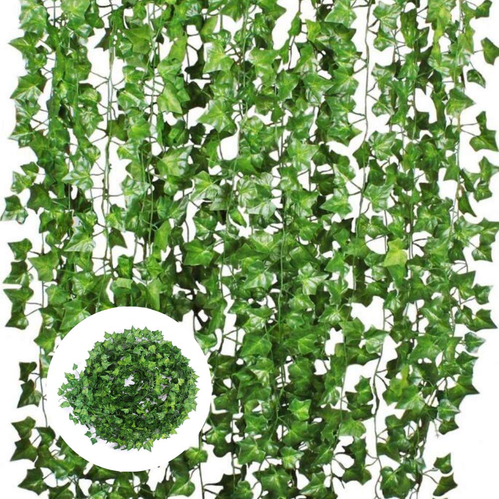 Adeeing 12 Strands Fake Ivy Vines,6.9ft Artificial Hanging Leaf Plants, Faux Greenery Garlands Leaves for Bedroom Patio Home Decorations Kitchen Garden Office Wedding Wall Decor