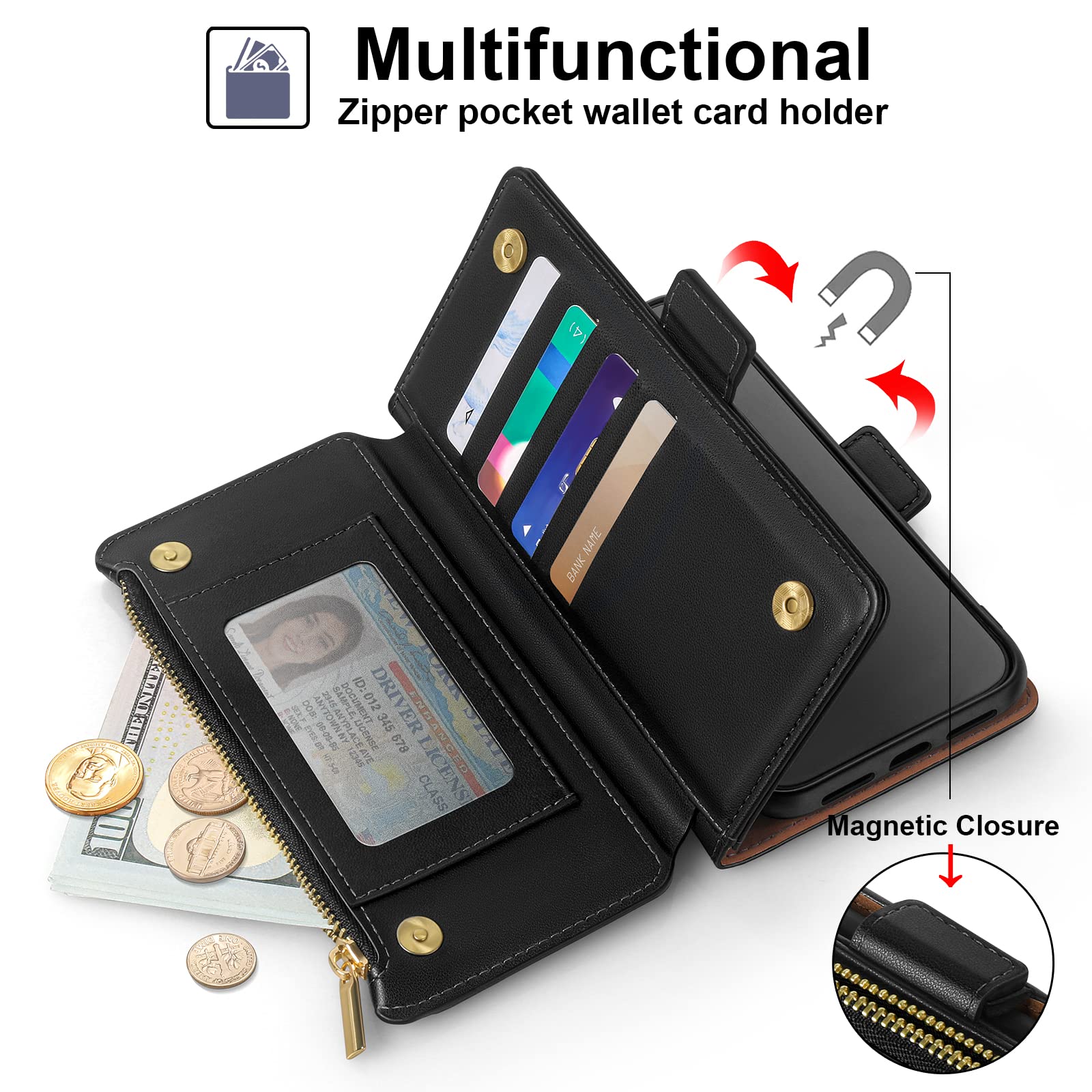 Antsturdy Samsung Galaxy Note 20 Ultra 5G case Wallet with Card Holder for Women Men,Galaxy Note 20 Ultra 5G Phone case RFID Blocking PU Leather Flip Cover with Strap Zipper Credit Card Slots,Black