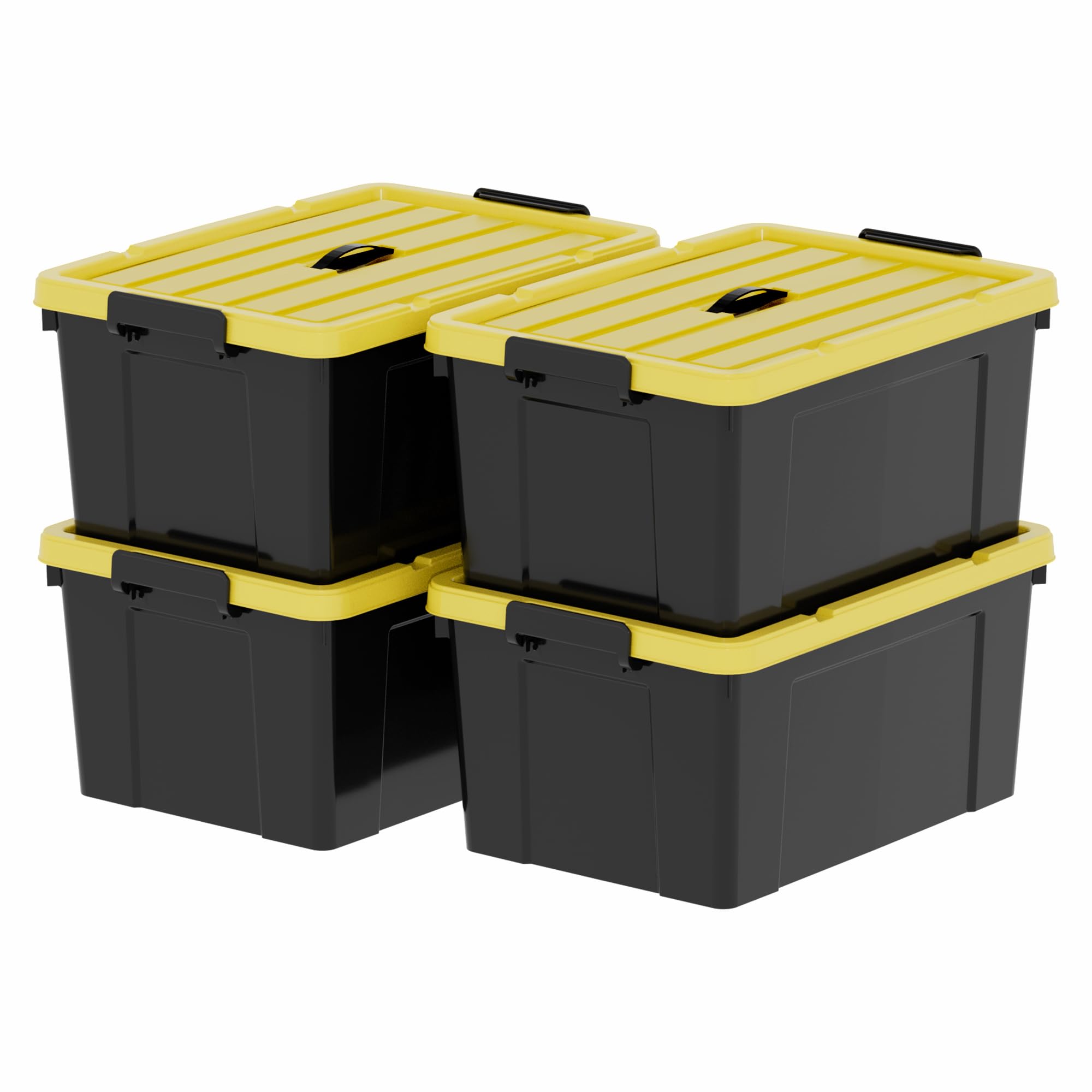 Cetomo Plastic Storage Bin Box Container Stackable with Lid and Secure Latching Buckles, Black, 72Qt x 4, Pack of 4