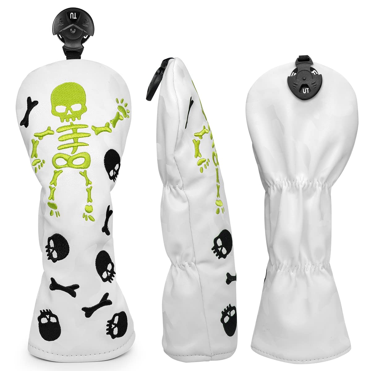 Barudan Golf Driver Head Cover 460cc, White Skull Golf Driver Headcover for Men Golfer, Synthetic Leather Golf Club Protective Case