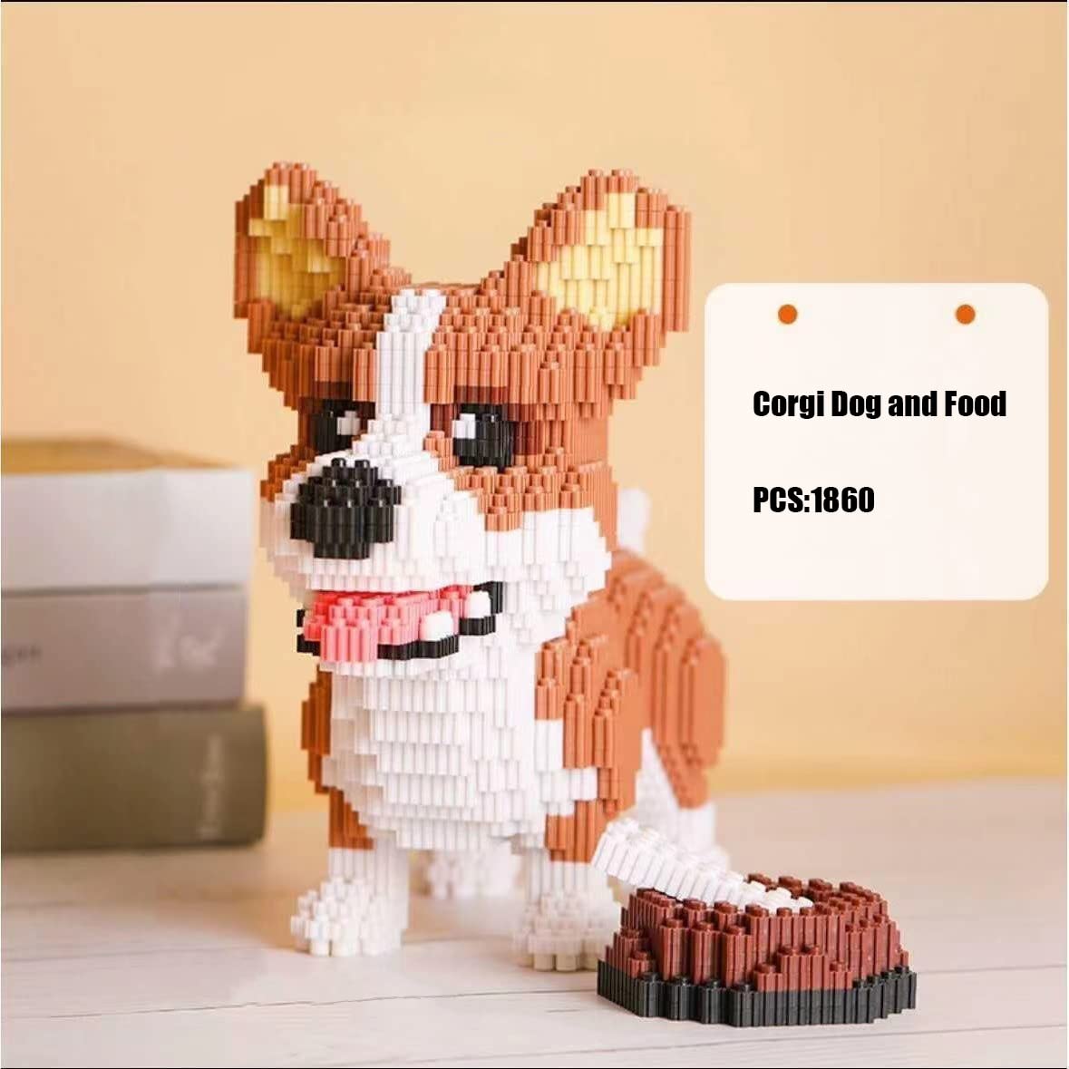 BDYDT Animal Corgi Dog and Food Micro Building Blocks Set(1860PCS) Gift for Adults and Kids