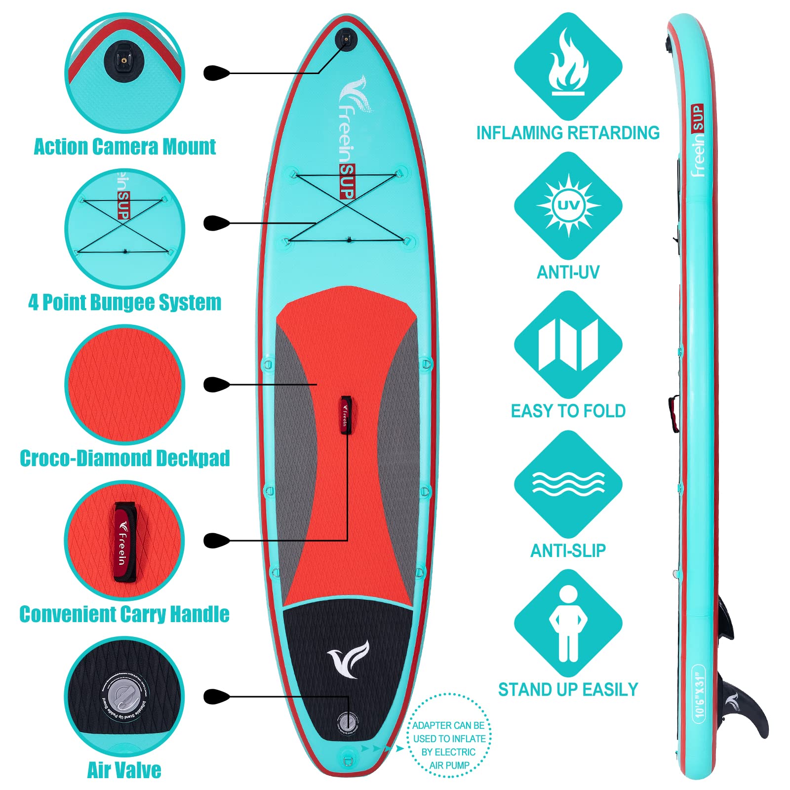 Freein SUP Inflatable Stand Up Paddle Board with Kayak Seat,Paddle Boards for Adults, Accessories sup Pump Adaptor,sup Kayak Paddle(Auqa,10'6"