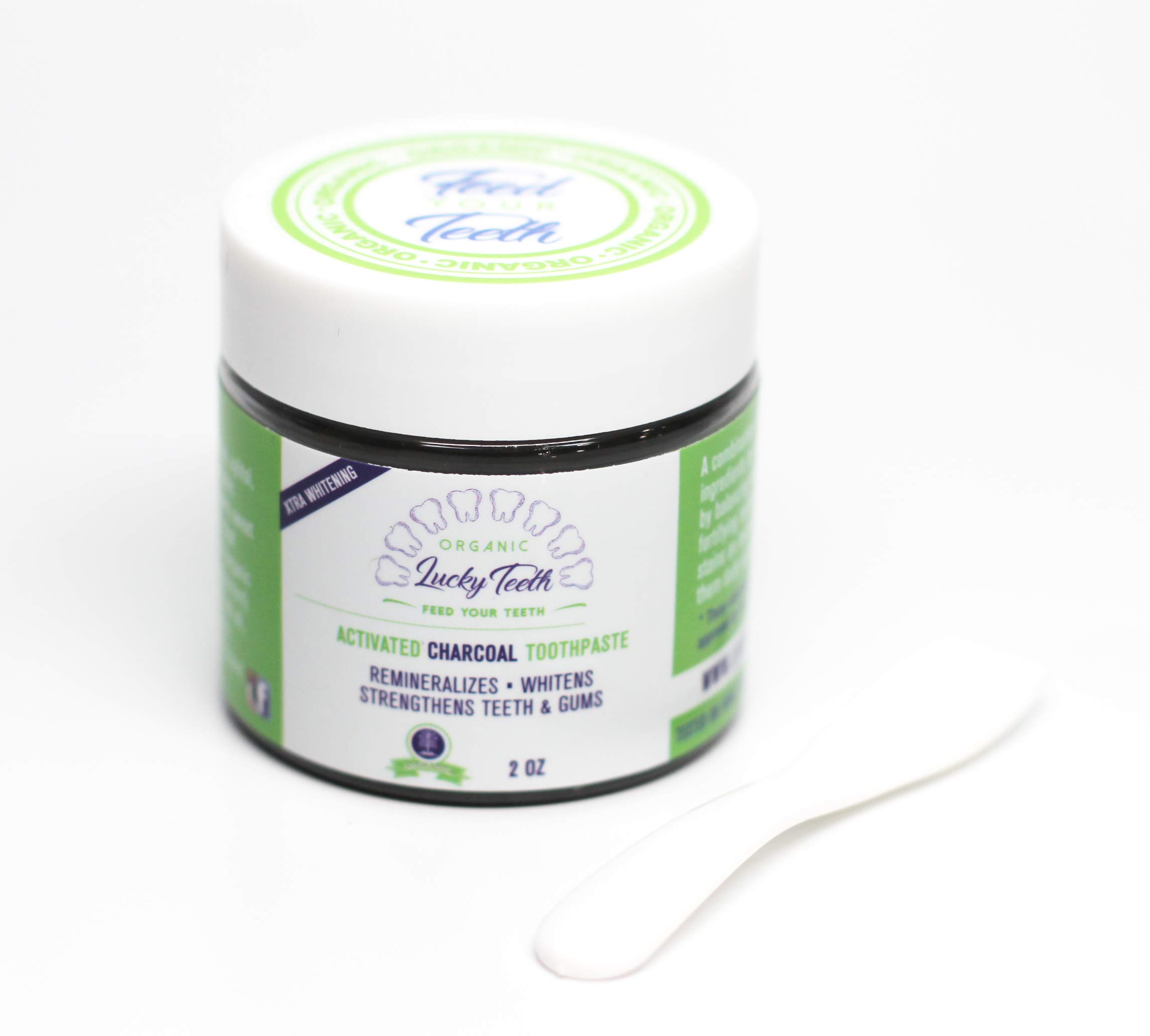 Lucky Teeth Organic Toothpaste- Mixed -Charcoal + Regular (White) -All Natural, Remineralizes and Fortifies Teeth and Gums. (2 Bottles) (2 OZ PET Plastic)