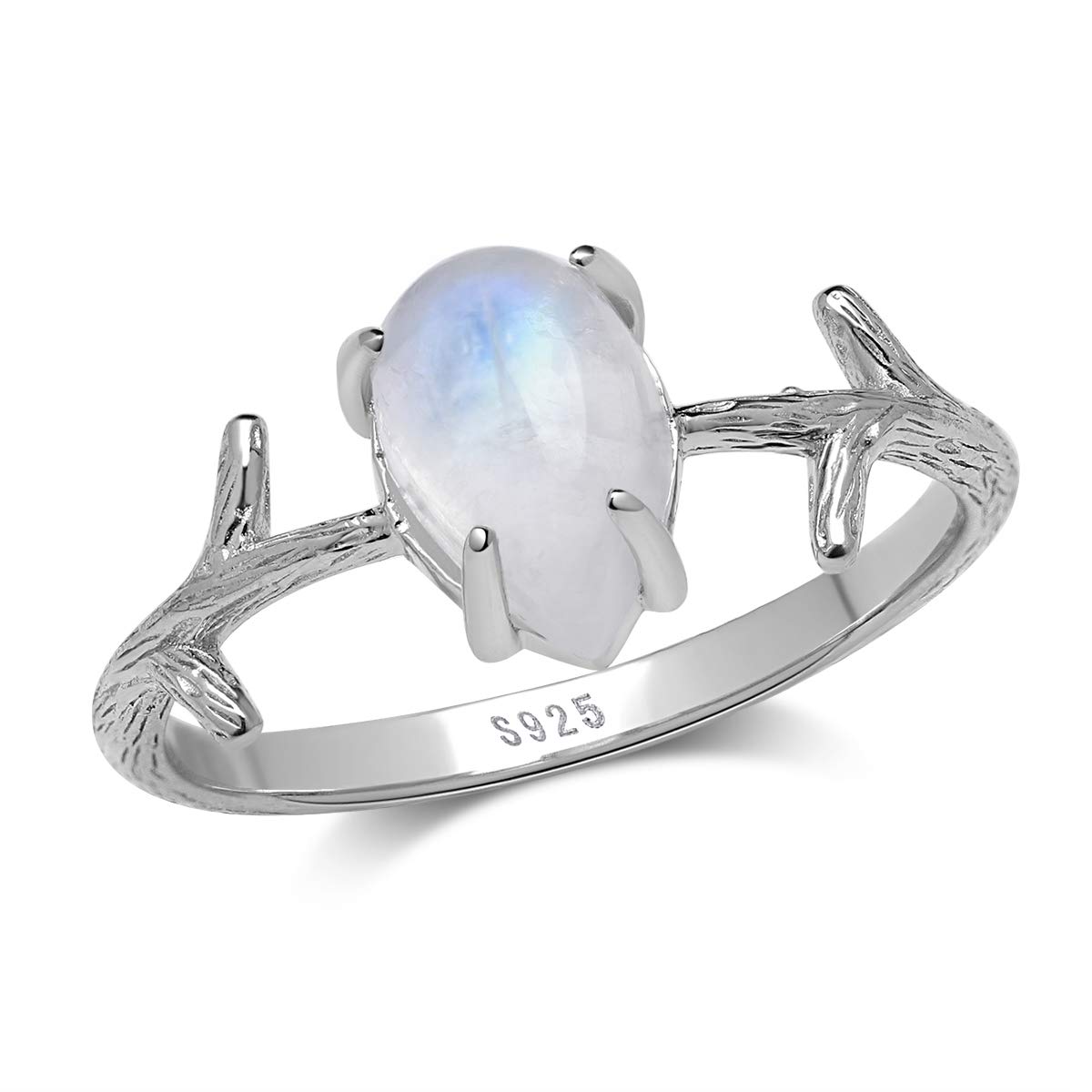 Angol Genuine Moonstone Ring Sterling Silver Thick Irregular Branches Ring Hypoallergenic Moonstone Jewelry for Women