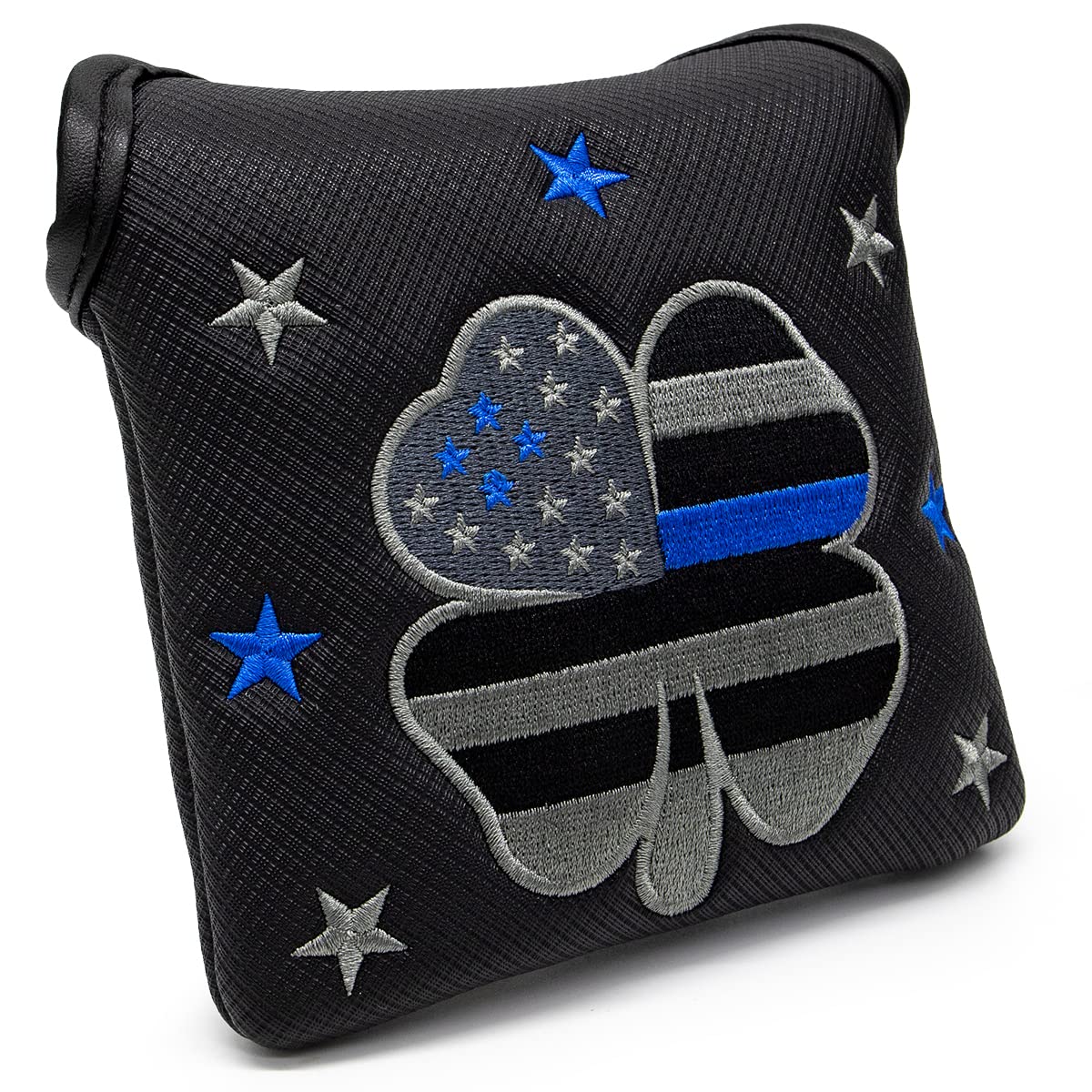 Barudan Golf Square Mallet Putter Cover Headcover Magnetic - Premium Leather Golf Putter Head Cover with Clover USA Embroidery