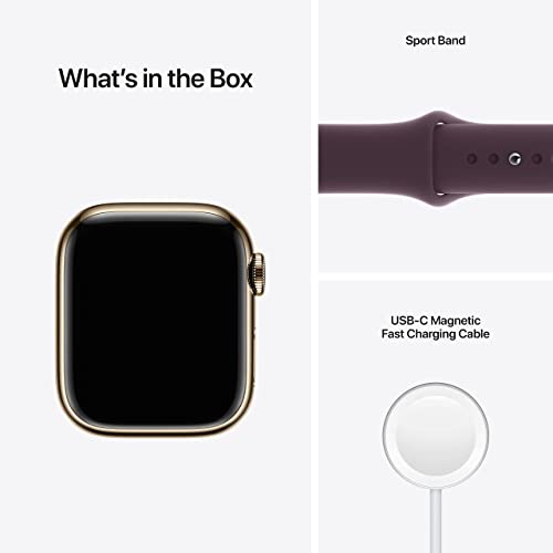 Apple Watch Series 7 (GPS + Cellular, 41mm) Gold Stainless Steel Case with Dark Cherry Sport Band, Regular (Renewed)