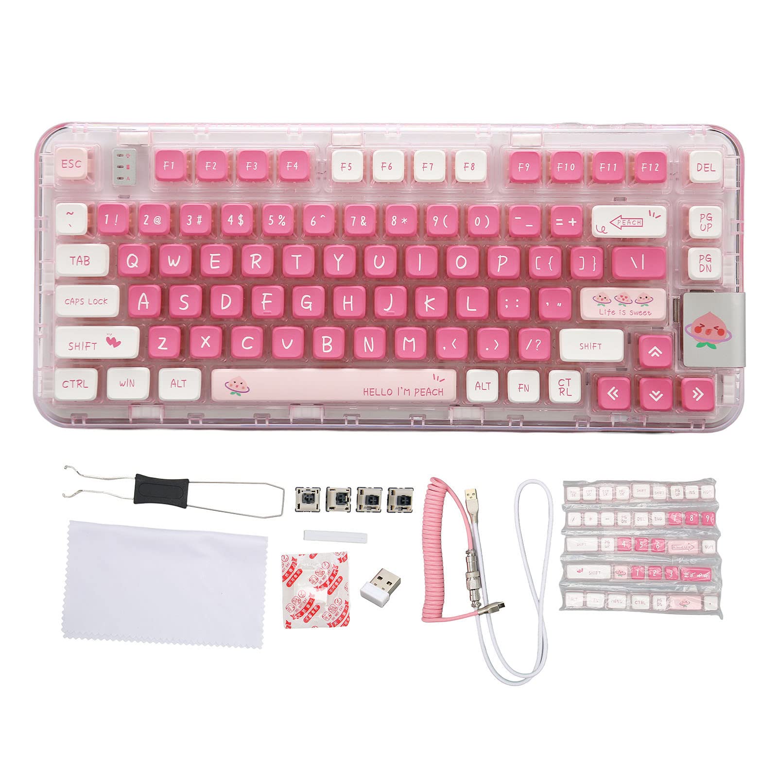 ASHATA Pink Mechanical Keyboard, Bluetooth Cute Keyboard, 2.4G Wireless Type C Wired Gaming Keyboard with RGB Backlight for iOS for Windows