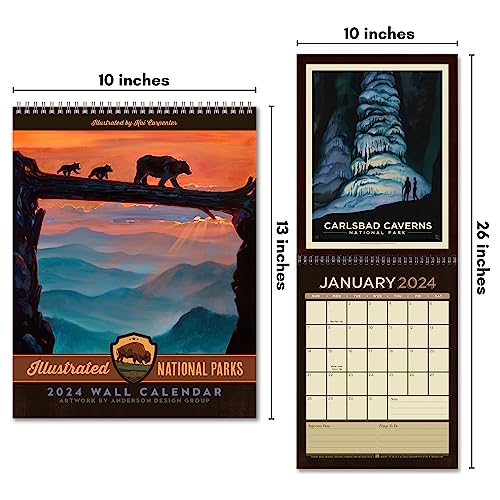 Americanflat 2024 Calendar - National Park Artworks Designed by Kai Carpenter - Large Wall Calendar with Monthly Format - Hanging Monthly Calendar Planner - 10x26 Inches When Open