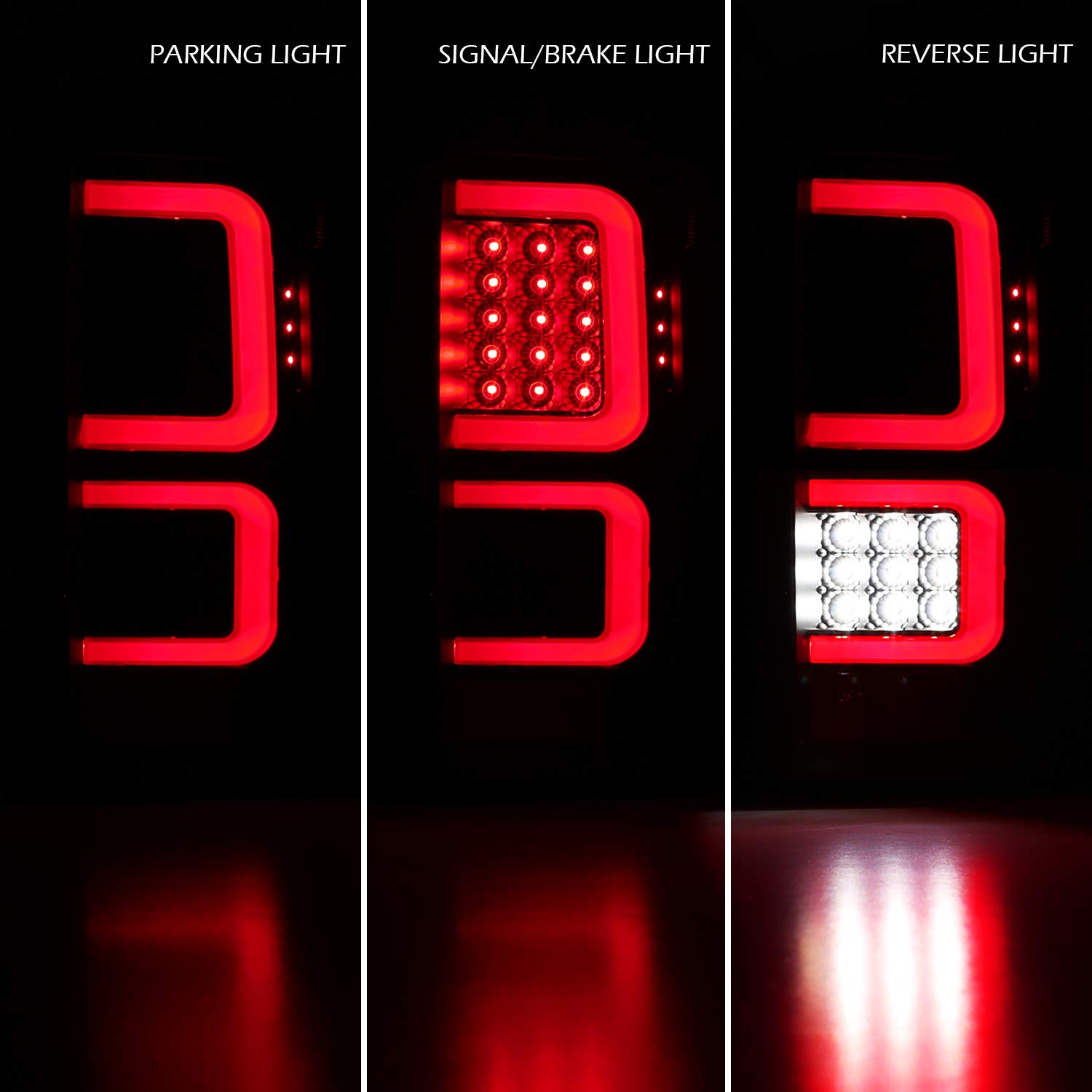 AmeriLite [Full LED C-Type Light Bar Black Taillights Assembly Pair for 2015-2017 Ford F150 - Passenger and Driver Side
