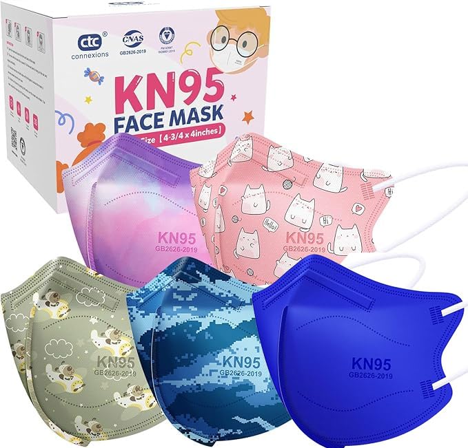 ctc connexions 30Pcs Kids KN95 Masks for children 5 Ply Multicolor Cute Print Kids Face Masks Filter Efficiency≥95% with Elastic Ear Loop and Adjustable Nose Clipfor Boys, Girls
