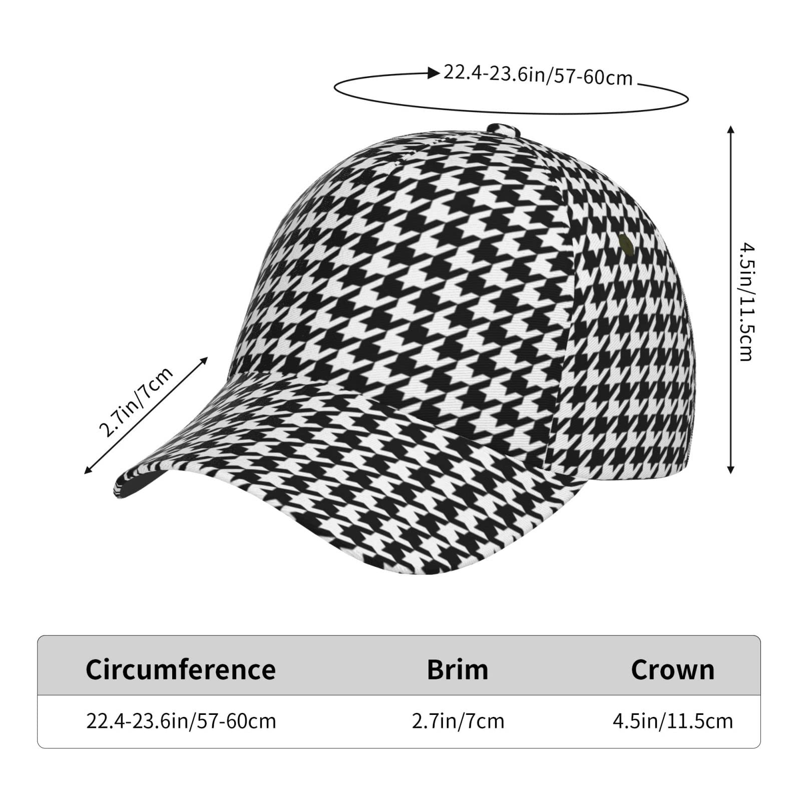 Baseball Cap Dad Hat for Women Men Adjustable Fashionable Low Profile Trendy Fit for Beach Summer Sport (Black Houndstooth)