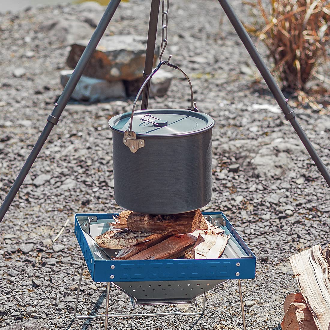 Alocs Camping Pot, Aluminum Camping Cooking Pot with Folding Handle, Portable Backpacking Cookware Camping Hanging Pot for Outdoor Picnic Hiking