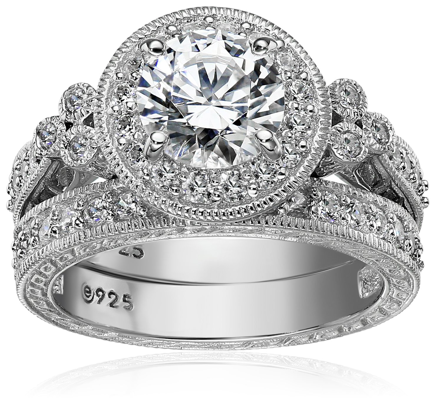 Amazon Essentials Platinum-Plated Sterling Silver and Infinite Elements Cubic Zirconia Wedding Ring, Size 5, (previously Amazon Collection)