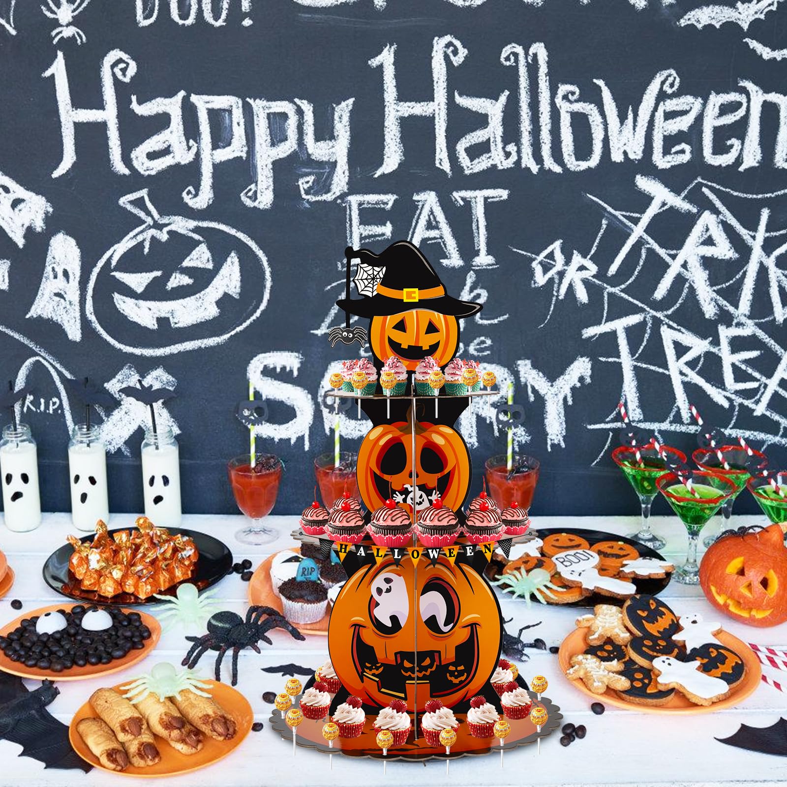 Halloween Cupcake Stand ,3 Tier Cardboard Pumpkin Cupcake Tower,With small hole design Dessert Candy DisplayTower ,Halloween Party Supplies,Halloween cake decorations ,baby shower decorations