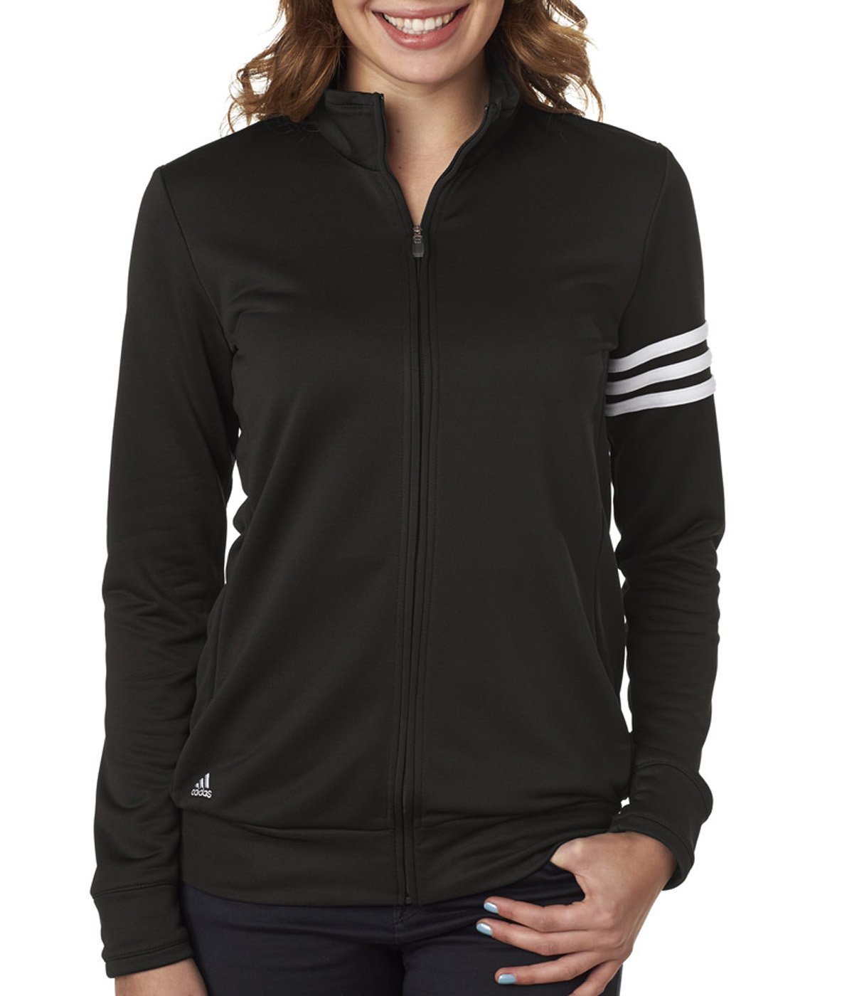adidas Ladies' ClimaLite 3-Stripes French Terry Full-Zip Jacket, Black/White, Small