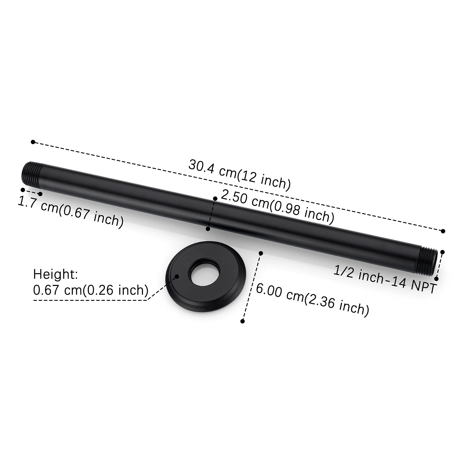 Anpean 12 Inch Shower Arm and Flange Matte Black, Ceiling Mounted Shower Arm for Rain Shower Head