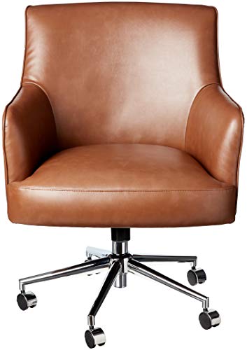 Amazon Brand β Rivet Vegan Leather Adjustable Home Office Chair, 22.8"W, Saddle Brown