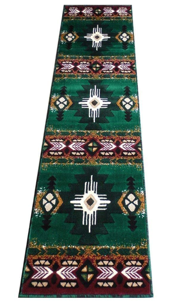Champion Rugs Southwest Native American Navajo Aztec Tribal Indian Hunter Green Carpet Area Rug (2 Feet X 7 Feet Runner)