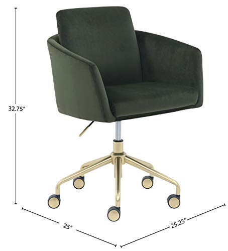 Amazon Brand – Rivet Bertha Mid-Century Velvet-Upholstered Swivel Office Chair, 25.25"W, Olive Green with Gold Finish