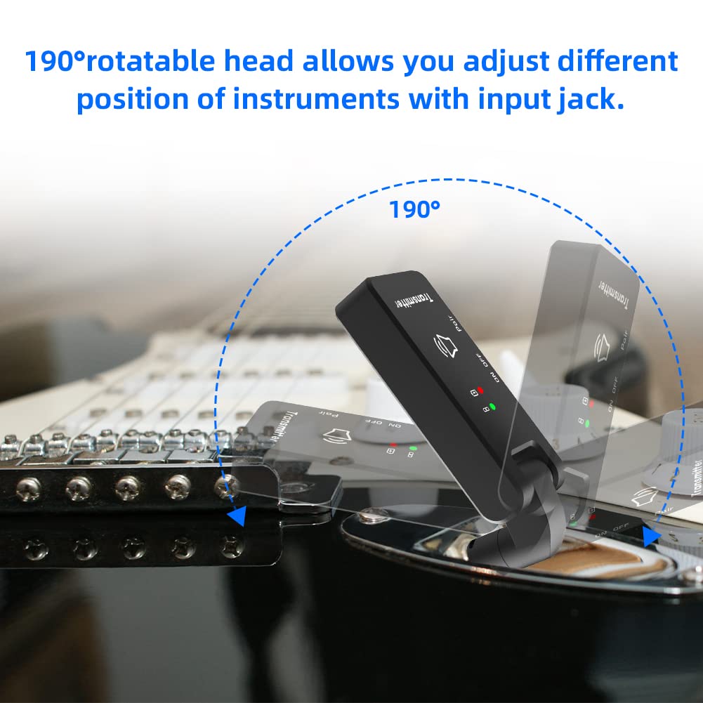 AITONE Wireless Guitar System 2.4Ghz Transmitter Receiver 4 Channels with Audio Adapter and Recharging Case for Guitar Bass Active & Passive Pickups Music Instruments