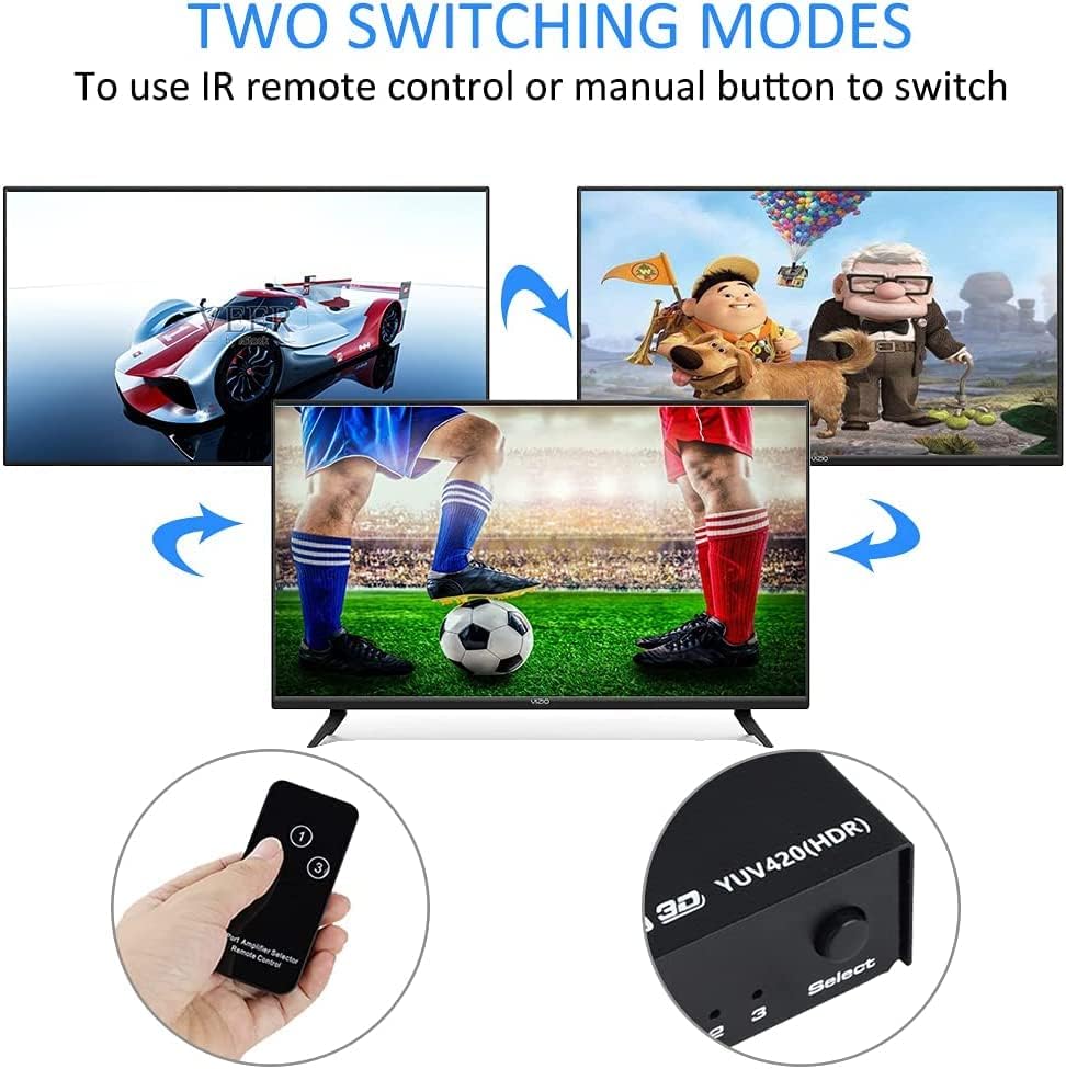 HDMI Switch 4K@60Hz, NEWCARE HDMI Switch with Remote Control, 3 Port HDMI Switcher Selector, Supports 4K, 3D, HDCP2.2, HDMI2.0, HDR, Auto for Fire Stick, HDTV, PS4/5, Game Consoles, PC
