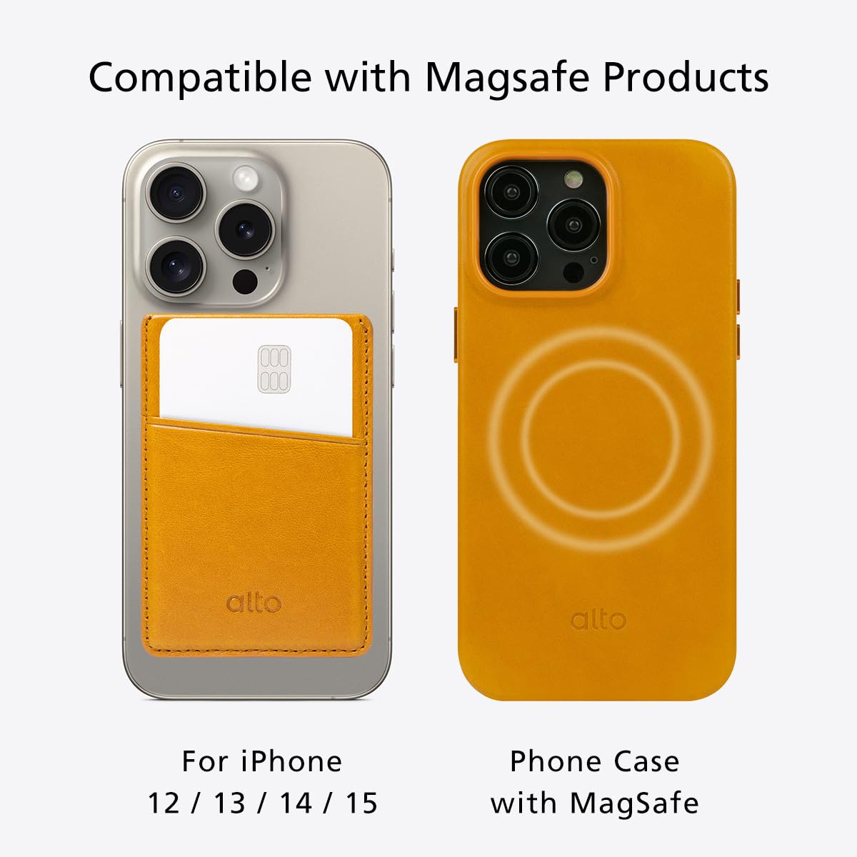 alto Magnetic Leather Wallet Designed for MagSafe, Italian Leather Wallet Case with Card Holder Design Compatible with iPhone 15/14/13/12 Series & Phone Cases with Magsafe (Caramel Brown)