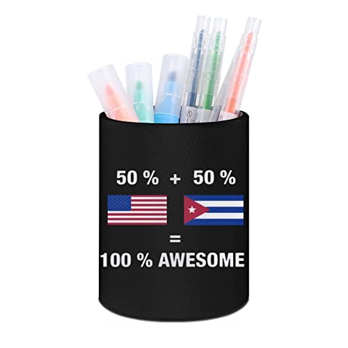 American Cuba Awesome Flag Pen Holder PU Leather Pencil Cup Cute Desk Organizer Makeup Brush Box for Home Office