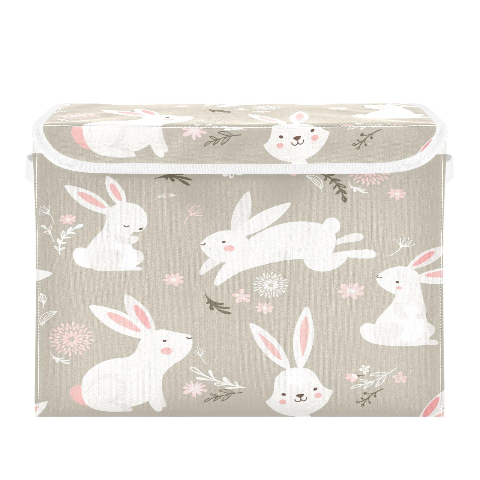 YETTASBIN Easter Bunny Storage Basket with Lid and Handles, Large Collapsible Fabric Storage Bins Durable Storage Organizer for Shelves, Closet, Bedroom, School, Office, Home Decor