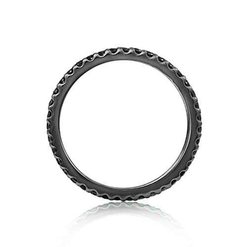 Amazon Essentials Black-Rhodium-Plated Sterling Silver Infinite Elements Cubic Zirconia Black-Rhodium Round Cut All-Around Band Ring, Size 7, (previously Amazon Collection)