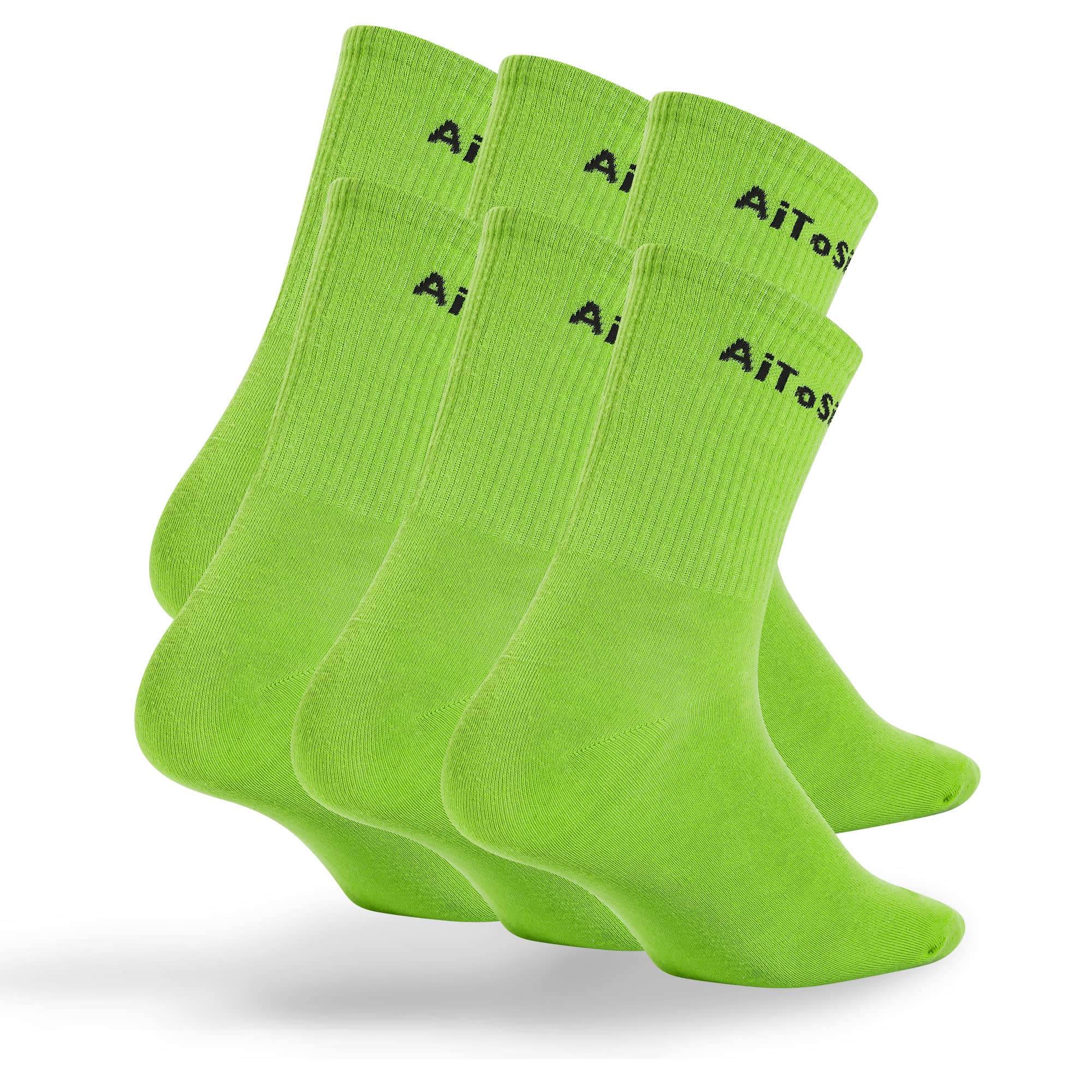 AiToSi Athletic Cushioned Breathable Mid-Crew Cozy Cotton Socks Green Crew Socks (5 Pairs)