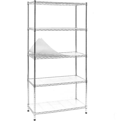 Catalina Creations Wire Shelving Rack，5-Shelf Storage Shelves, Chrome Metal Self, Heavy Duty Adjustable Steel Shelving Unit with 5-Shelf Liners for Garage, Kitchen, Office