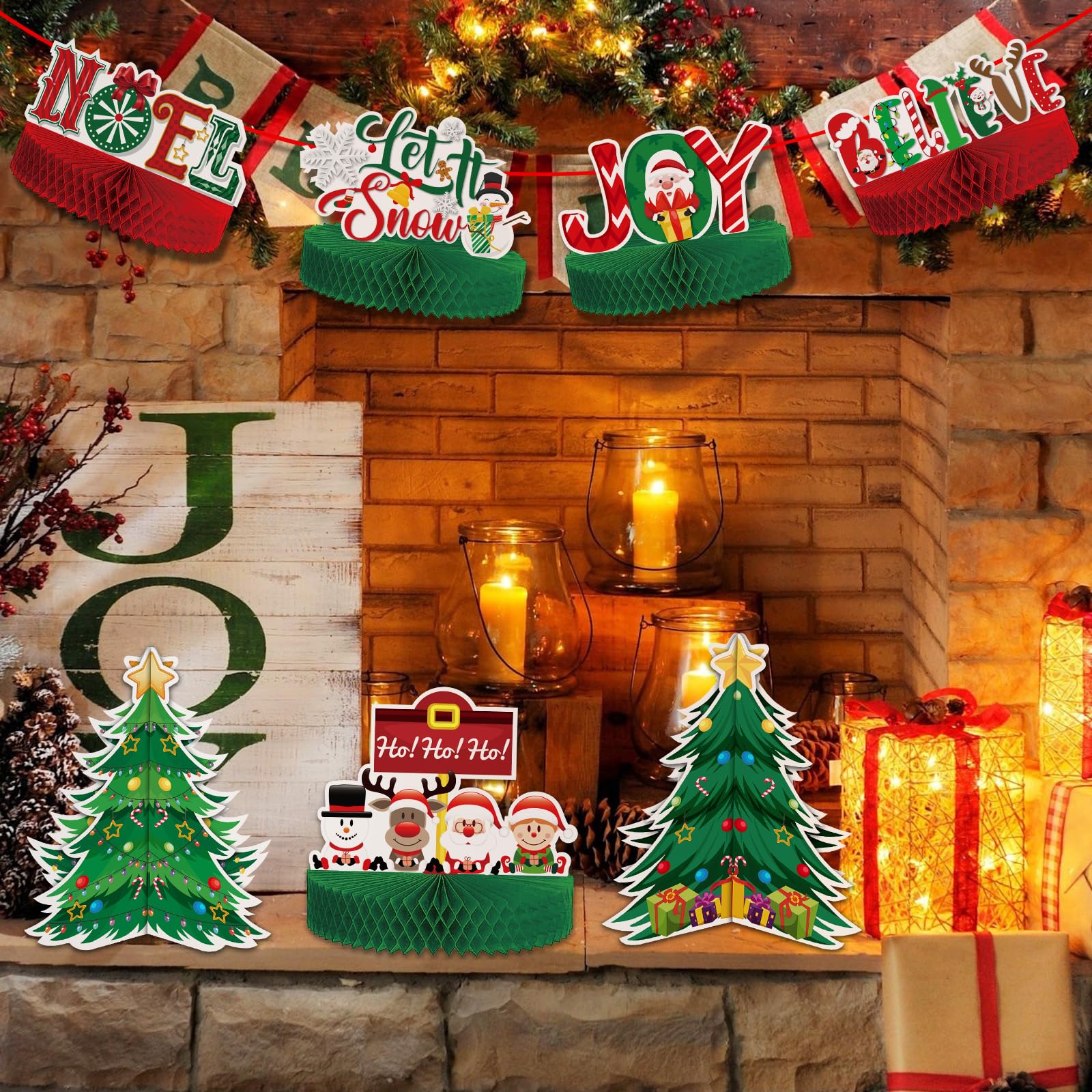 Christmas Decorations 12PCS Christmas Honeycomb Centerpieces Santa Winter Xmas Holiday Party Favors 3D Table Decor