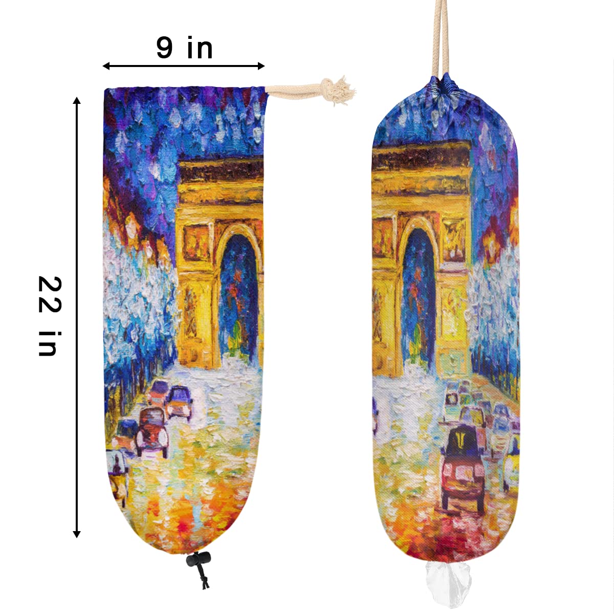 Arc De Triomphe Paris Plastic Bag Holder Wall Mount Grocery Bag Holder Reusable Trash Bag Organizer Washable Large Grocery Bag Storage Dispenser for Kitchen Pantry