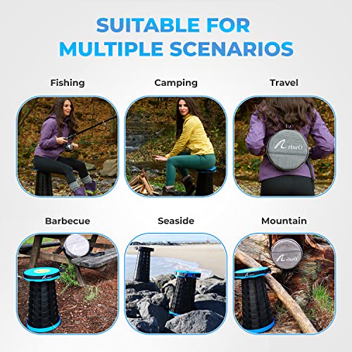 ARINRO Portable Collapsible Stool for Adults Portable Cyclone Seat - Retractable Folding Stool for Camping, Traveling, Hiking, and more - Adjustable Telescoping Stool 400 lbs Load Capacity - Blue