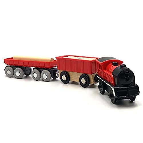DSHMIXIA Battery Operated Cargo Train for Wooden Train Track Set Toys for Toddlers 3 4 5 Year Old Boys Kids Magnetic Couplings Construction site Fram Harbor Vehicle (Without Battery)