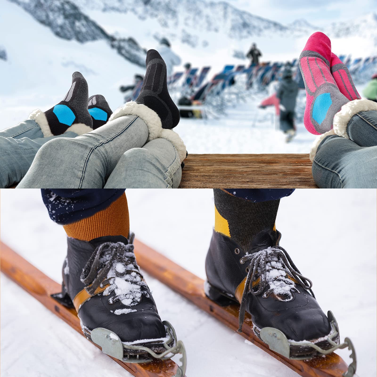 AKASO Warm Wool Ski Socks Mens Women Hiking Socks, Merino Snowboard Socks for Skiing Outdoor Cold Weather (1 Pair)