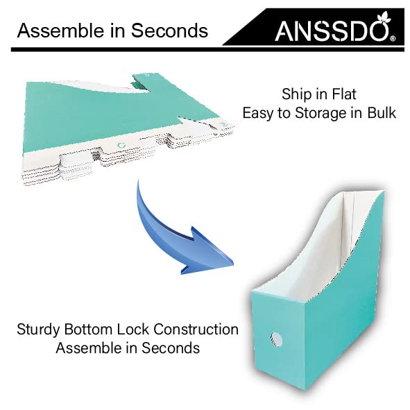 ANSSDO 12 Pack Teal Cardboard Magazine Holders, Premium Magazine File Holder for Desk, Foldable Large Volume Magazine File Organizer as Book Bins or Folder Holder for Office or School…