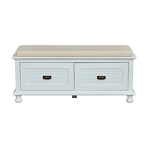 Amazon Brand β Ravenna Home Classic Solid Pine Storage Bench, 45"W, White Wash Finish