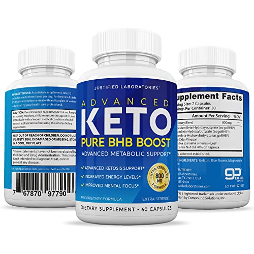 Advanced Keto Pure BHB Boost Pills Enhanced Ketogenic Supplement Real Exogenous Ketones Ketosis for Men Women 60 Capsules 1 Bottle