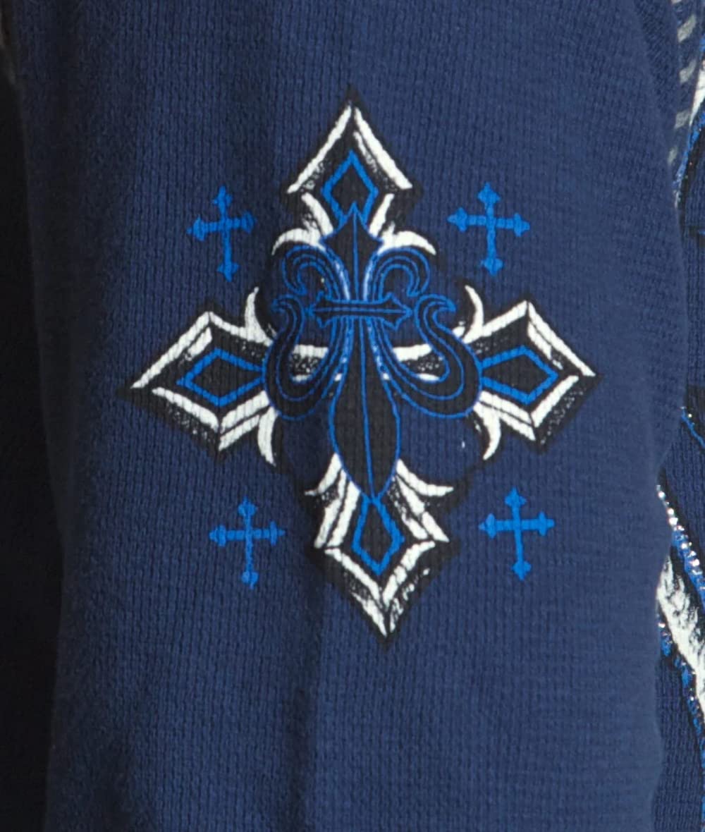 Archaic by Affliction Men's Thermal Shirt Spine Wings Navy M