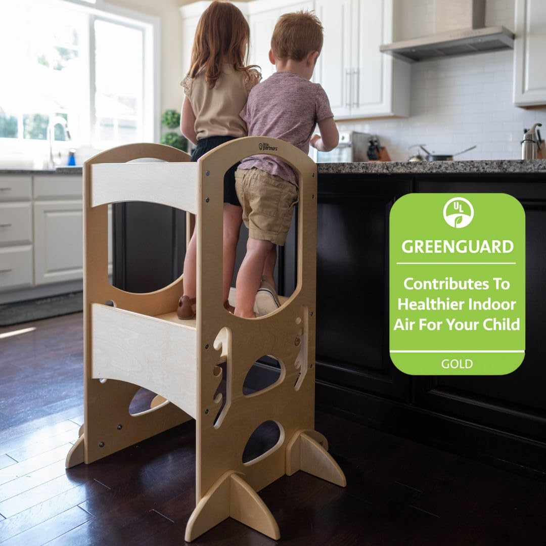Little Partners Kids Learning Tower Adjustable Height Kitchen Step Stool for Toddlers, Encourages Learning, Independence, and Engagement, Safety Climbing Tower for Kitchen Counter (Natural)
